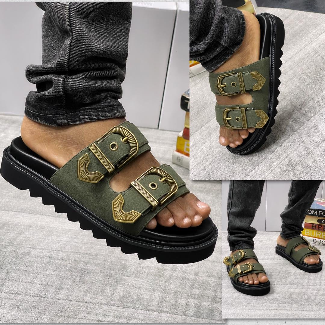 Toga Virilia – Men’s Luxury Green Double Buckle Slide Sandals – jsfootis